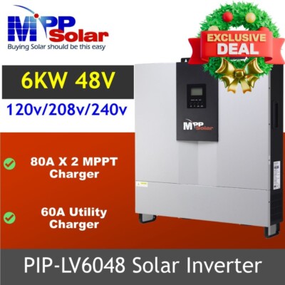6000w 48v 120v 208v 240v split phase MPP solar inverter dual 80A MPPT ...