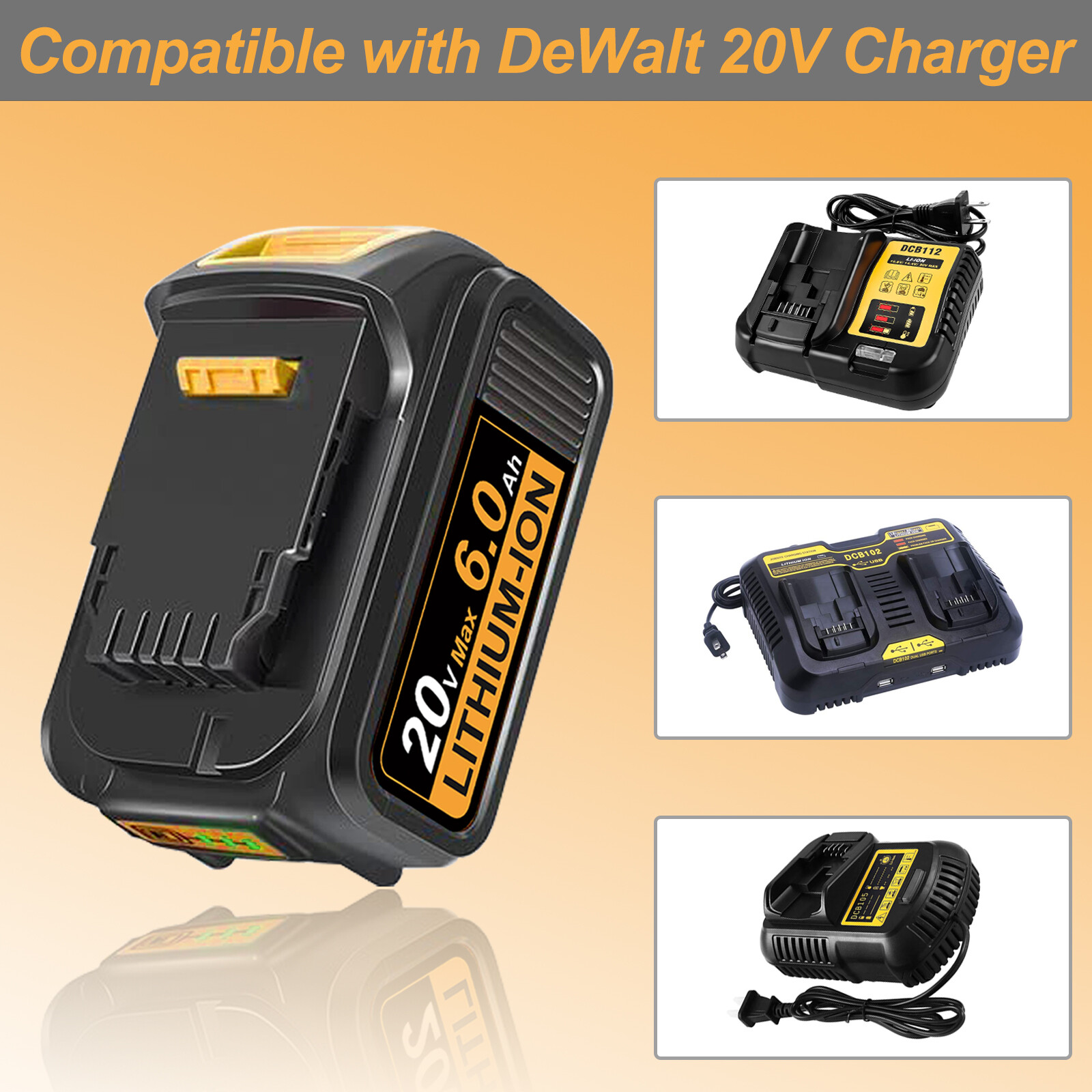 4 Pack For DeWalt 20V 6.0Ah Max XR Lithium Ion Battery DCB206-2 DCB205 ...