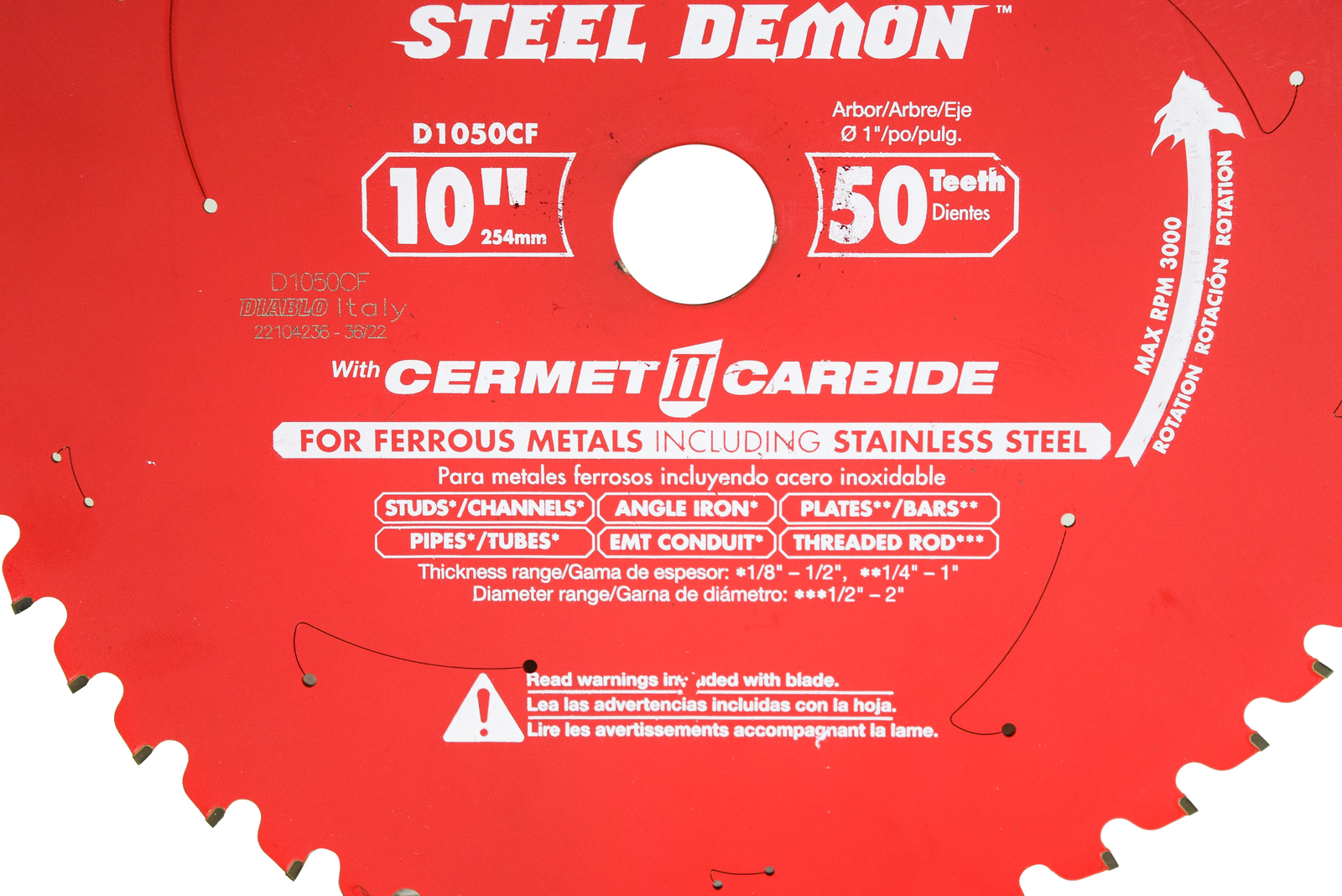 Diablo D1050CF 10" 50Tooth Cermet II Metals & Stainless Steel Circular ...