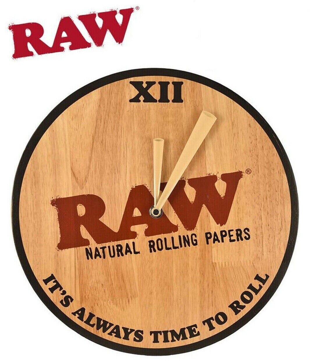 RAW Rolling Papers Logo Limited Edition Wooden Clock "IT'S ALWAYS TIME ...