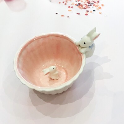 3D Cartoon Bunny Rabbit Ceramic Bowl Plate Salad Snack Fruit Dinnerware ...