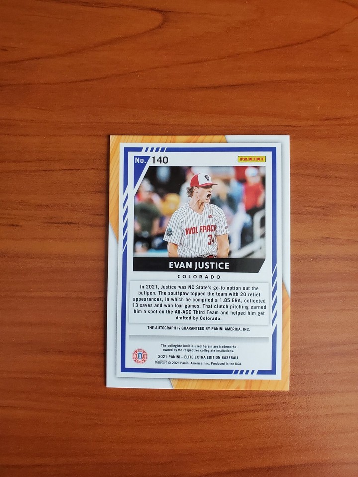 Evan Justice - 2021 Panini Elite Extra Edition #140 AUTO - ROCKIES | eBay