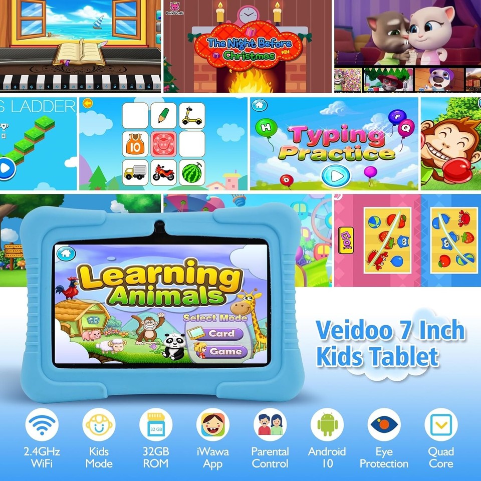 Veidoo Kids Tablet, 7 inch Android Tablet PC, 2GB RAM 32GB ROM, Tablet ...
