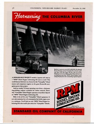 1938 RPM DELO Ad: Bonneville Dam on Columbia River Caterpillar Tractor ...