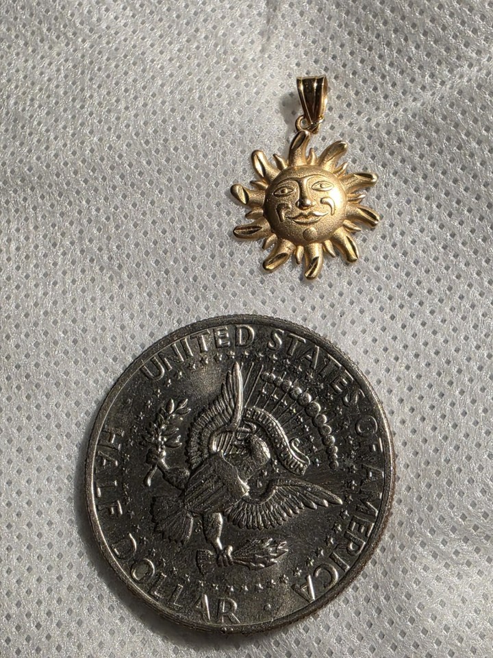 14K Gold Sun Face Pendant SOLAR SunSHINE 0.9” 1.47g | eBay