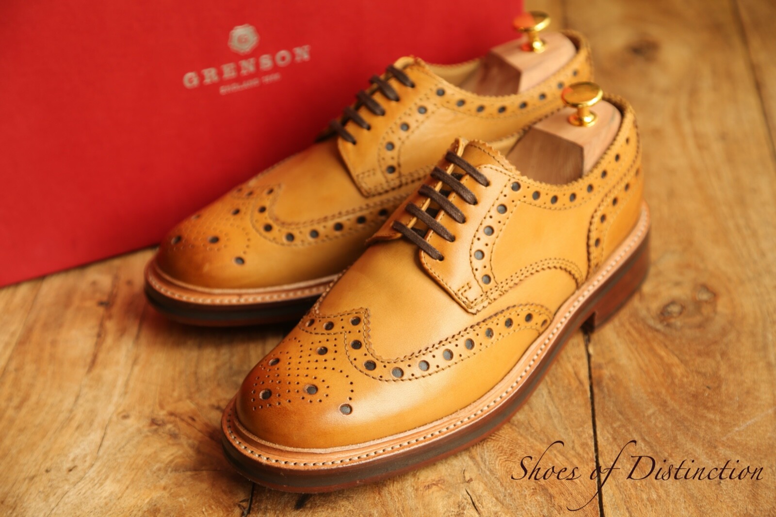 Grenson Archie Tan Brown Leather Derby Brogue Shoes M… - Gem