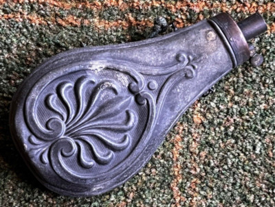 GENUINE VINTAGE ANTIQUE METAL & BRASS BLACK POWDER FUNNEL FLASK ...