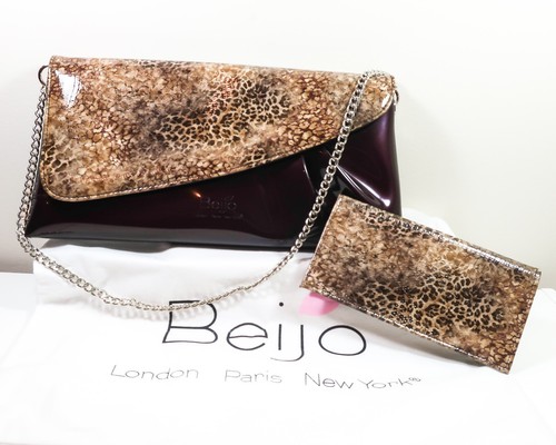 NEW Beijo Jungle Theme Eggplant “In Your Clutches” Handbag w/Checkbook ...
