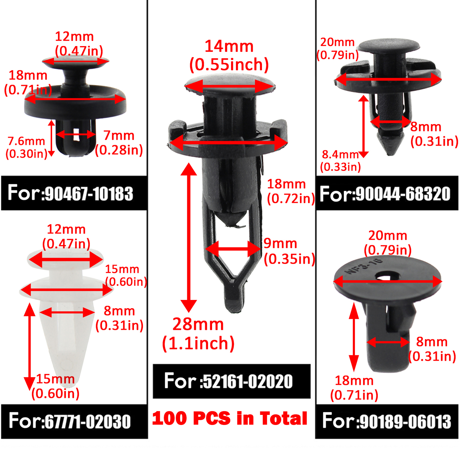 100PCS For Toyota Corolla iM Matrix Push Rivets Bumper Wheel Arch ...