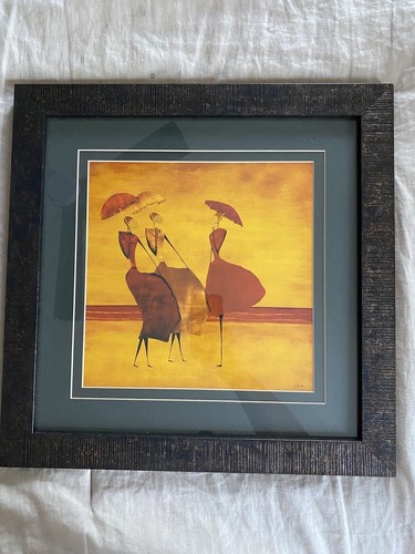 Thierry Ona Framed Print - 3 Women Umbrellas - Red Orange Brown ...