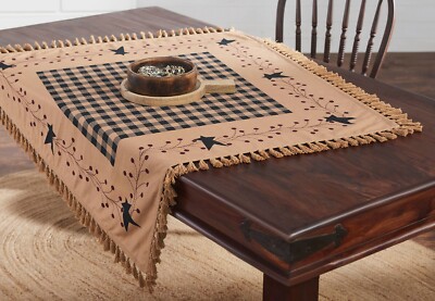 New Primitive BLACK STAR BERRY VINE TABLE SQUARE Tablecloth Topper 40 ...