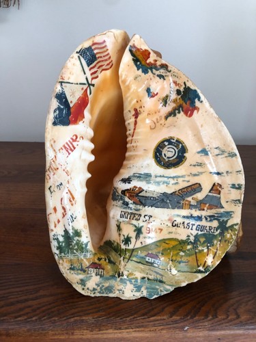 Vintage Military Navy Trench Art Coast Guard Airplane Conch Shell | eBay