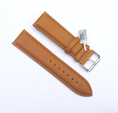 24mm Genuine Leather Padded Tan Light Brown Watch Band with 2 Spring ...