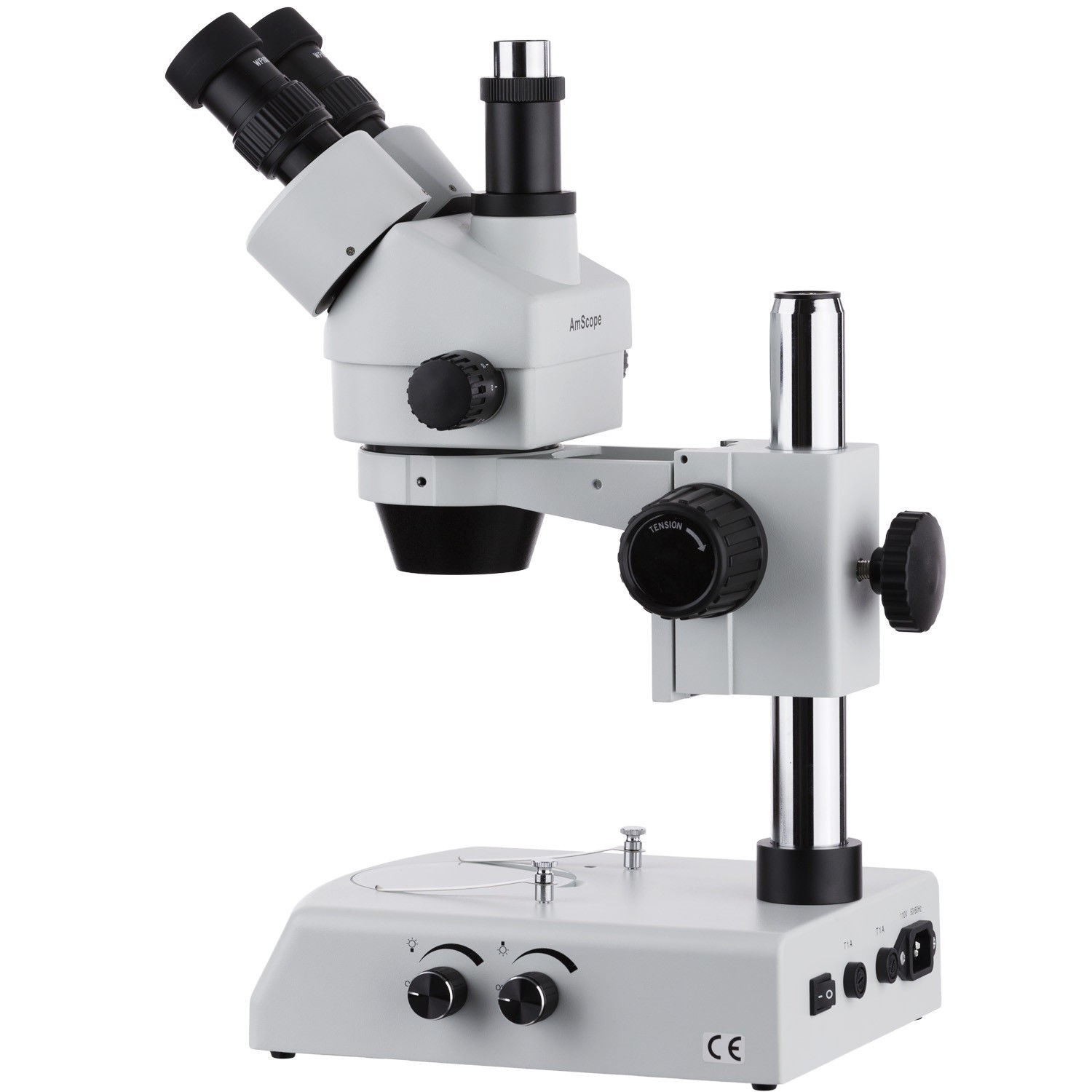 AmScope 7X-45X Simul-Focal Trinocular Stereo Zoom Microscope + Dual ...