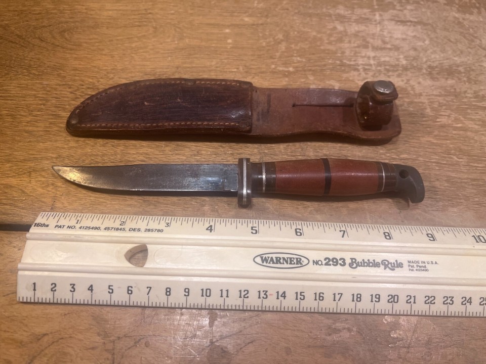 Vintage Fixed Blade Knife with Leather Sheath Antique Hunting | eBay