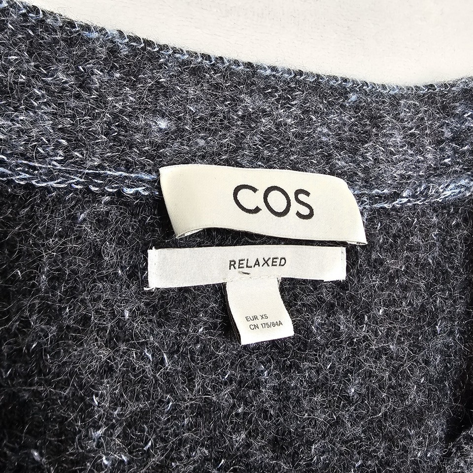 COS Knit Jumper Sweater Cardigan Womens XS Chunky Blue Black Wool ...