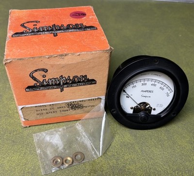 NOS 3-1/2” Simpson Model 25 Cat# 00177 0-750 DC amp Analog Panel Meter ...