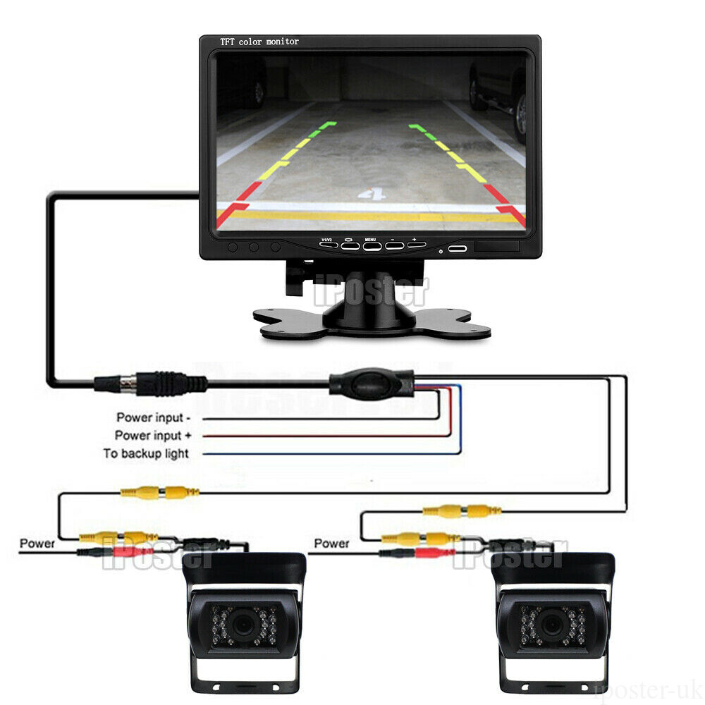 12-24V 2x CCD Reversing Camera Kit For Lorry Horsebox + 7" TFT LCD ...
