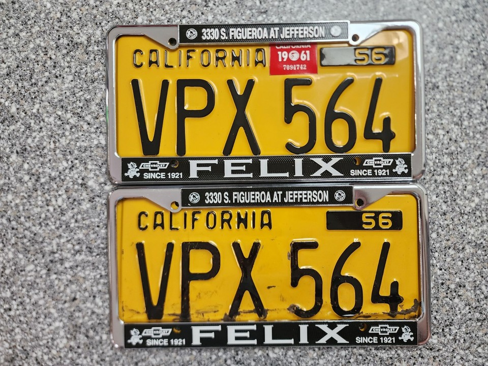 1956 California License Plates, 1961 Validation Sticker, DMV Clear ...