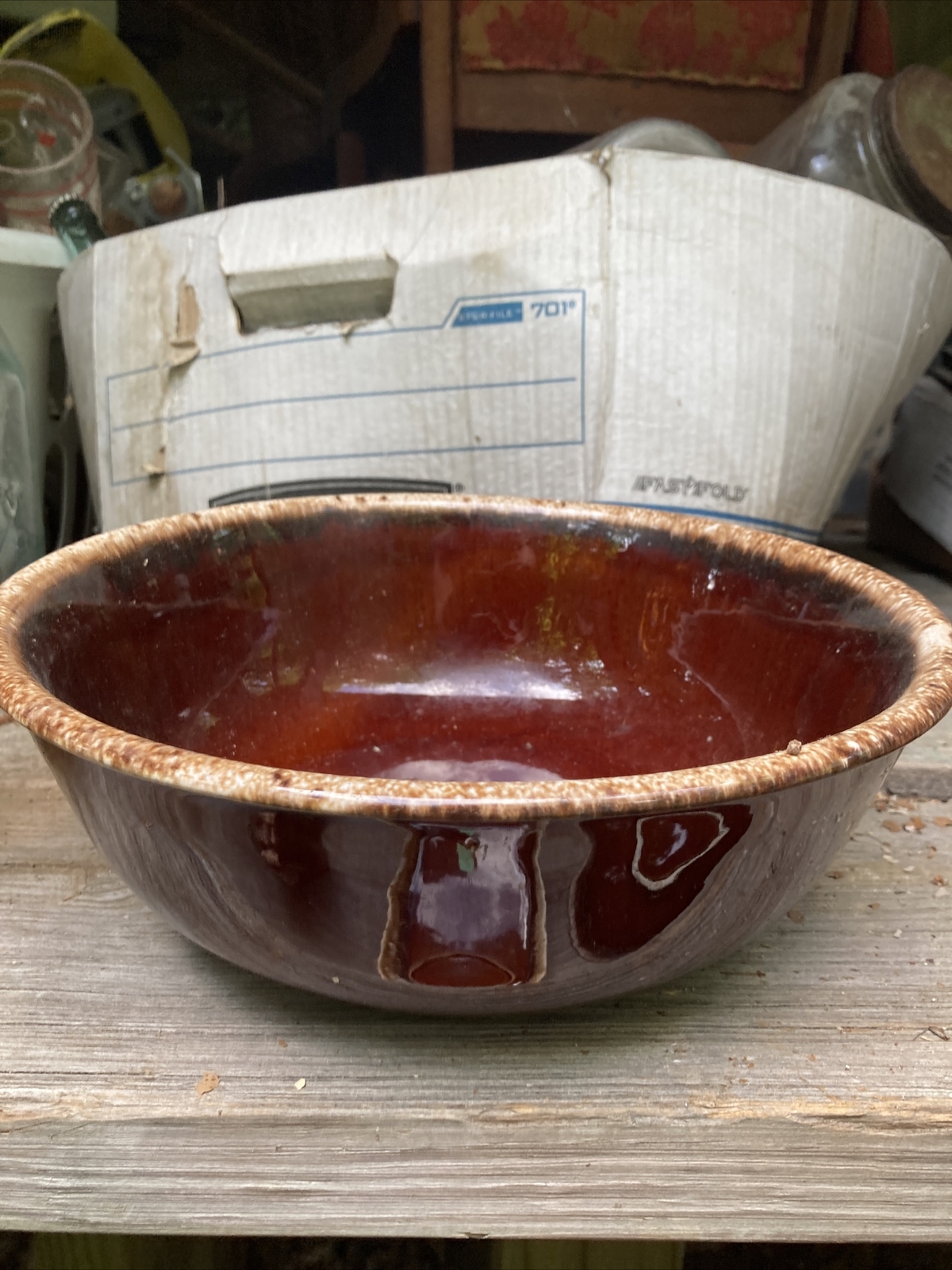 Vintage HP Co Hull Brown Drip Glaze Large Pottery Mixing Bowl 10.5 ...