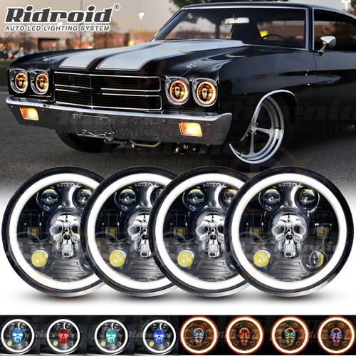 4PCS 5.75" 5-3/4" RGB LED Headlights Hi/Lo Beam DRL for Chevy Chevelle ...