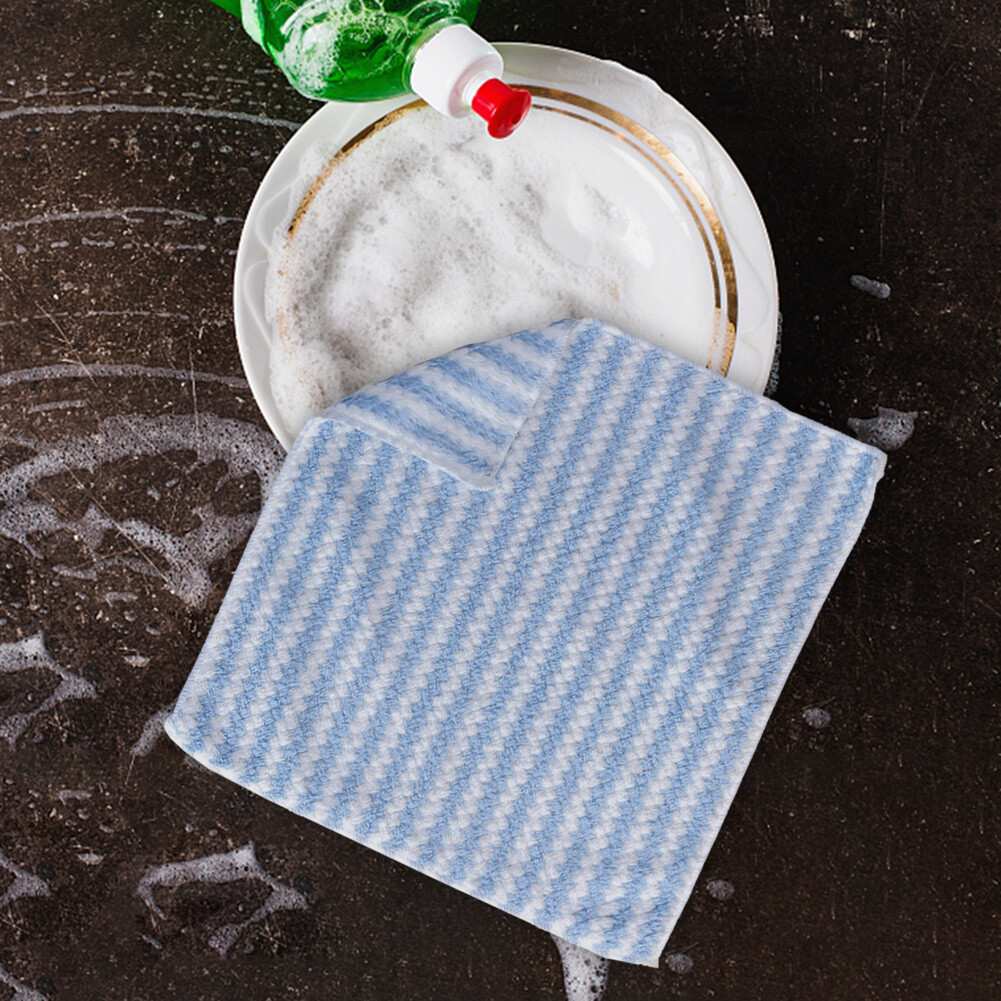 Microfiber Towel Absorbent Kitchen Cleaning Cloths Dish Rag (Blue ...