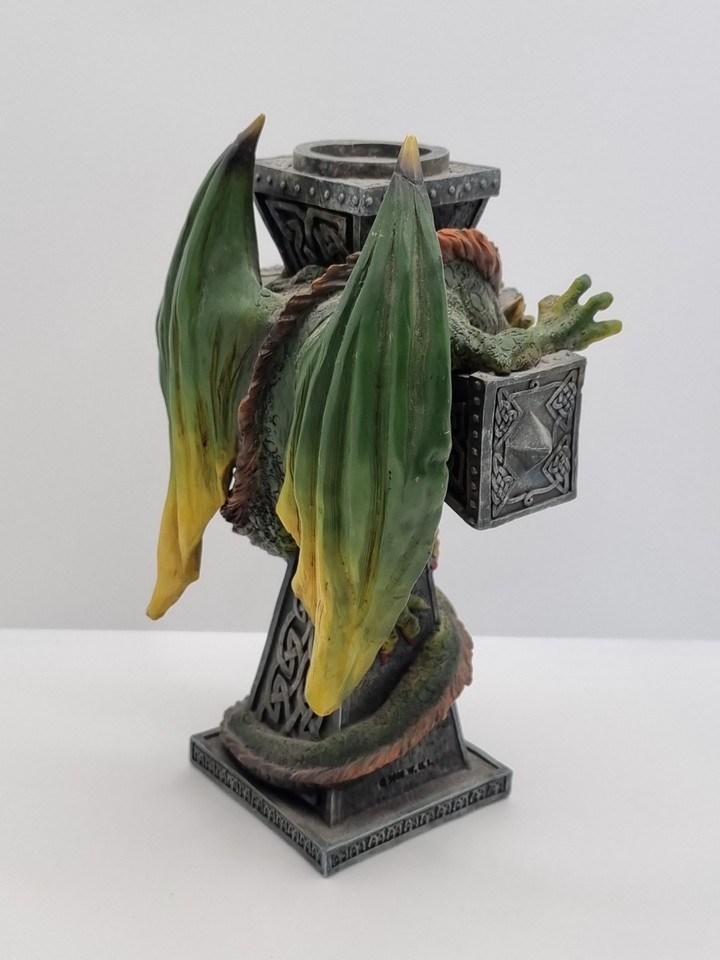 Medieval Celtic Cross With Green Dragon Candlestick Holder 8" 20cm 2000 ...