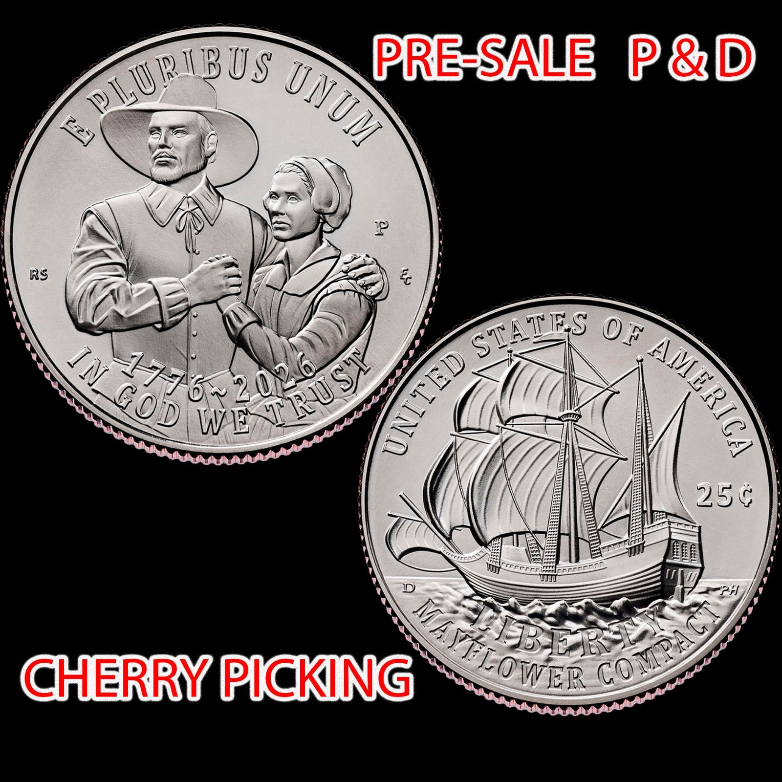 1776-2026 P D Semi-Quincentennial Mayflower Compact Quarters 2 COIN ⭐ ...