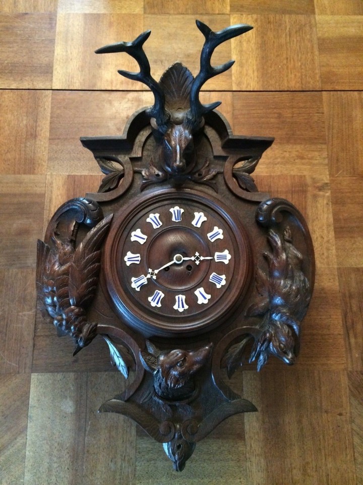 Huge German Black forest oak wood carved hunting trophy Deer dog head ...