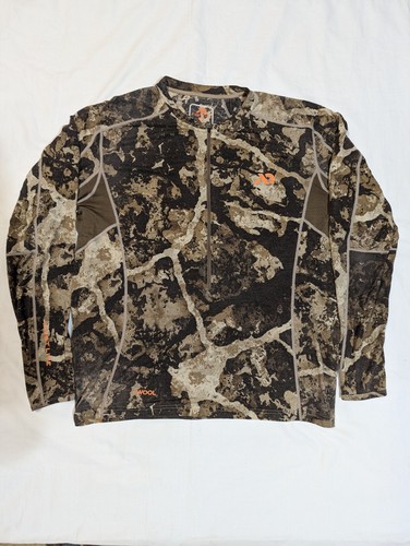 FIRST LITE WILKIN AEROWOOL pullover Camo shirt Base Layer 1/4 Zip Mens ...