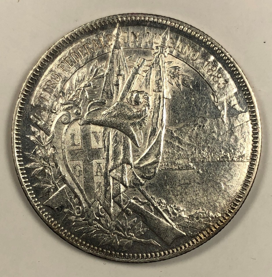 1883 Switzerland 5 Francs. Lugano Shooting Coin. Extra Fine. | eBay