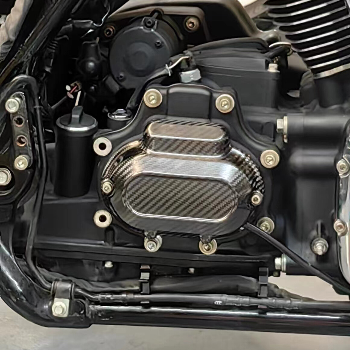 Black Carbon Fiber Transmission Side Cover for Harley Touring Road ...