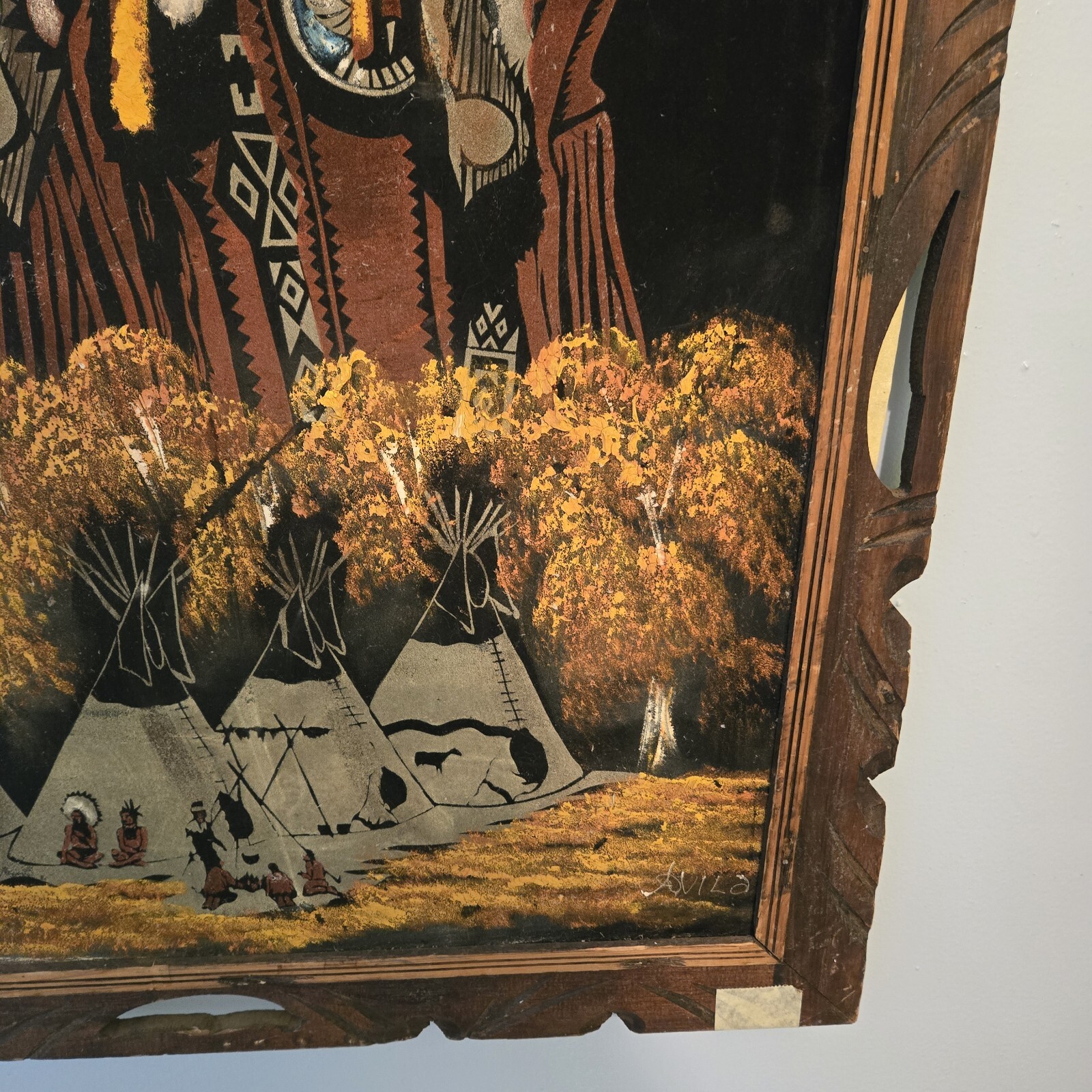 Vintage Black Velvet Painting Chief Geronimo Native American 42x28 ...