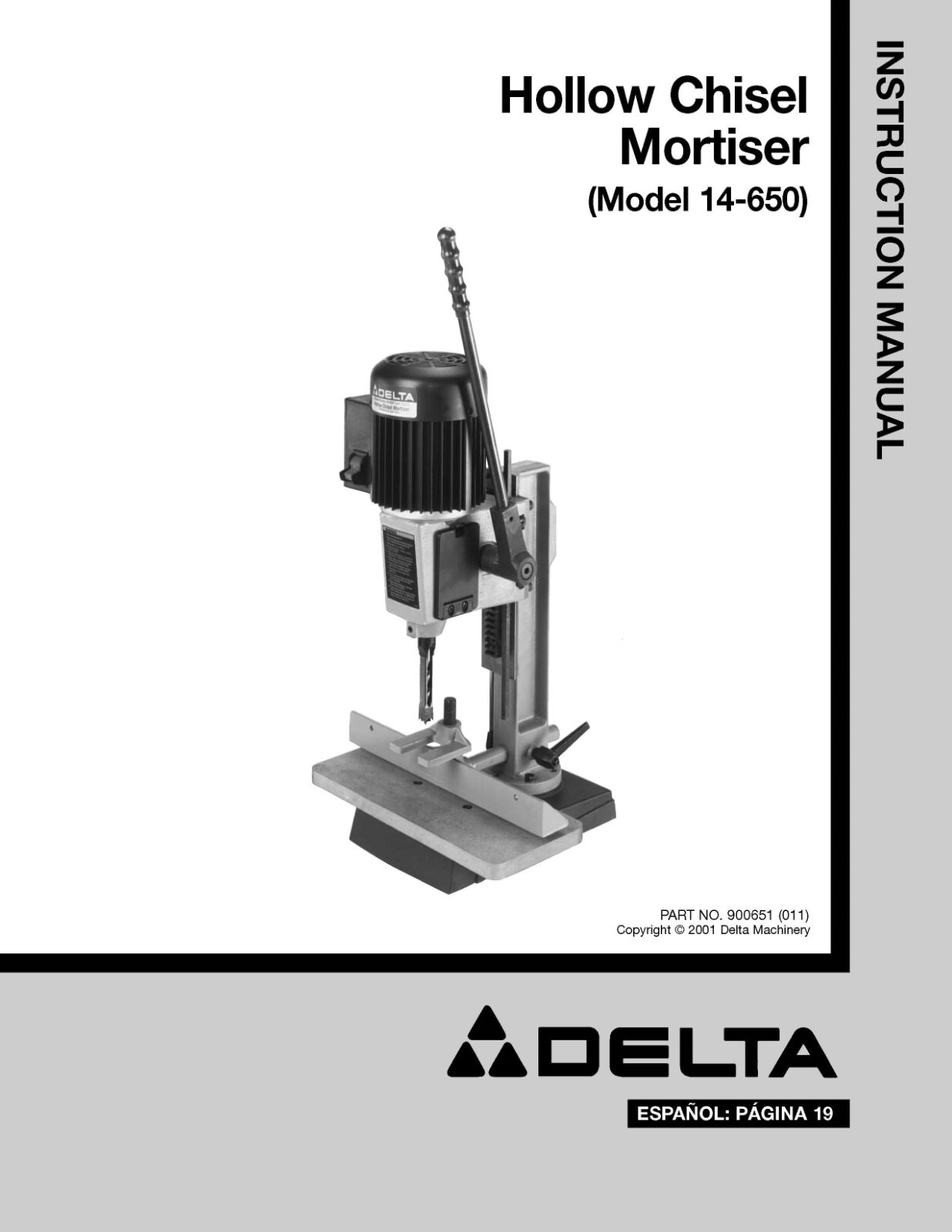 Instruction Manual Fits Delta Hollow Chisel Mortiser 14-650 Paper ...