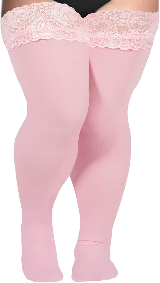 Plus Size Thigh High Stockings Women Sexy Lace Semi Sheer Stay up No ...