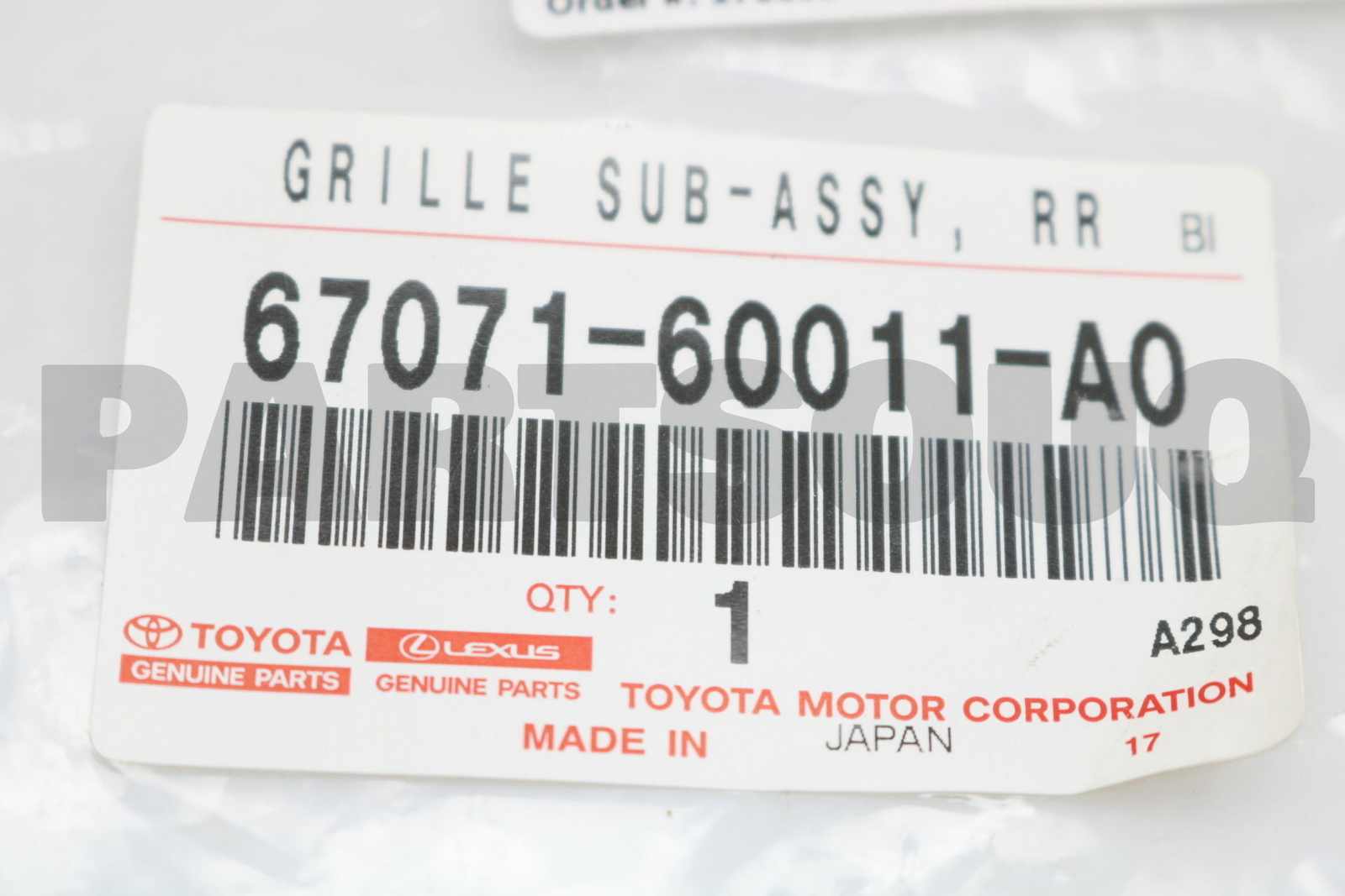 6707160011A0 Genuine Toyota GRILLE, SPEAKER REAR DOOR, RH 67071-60011 ...