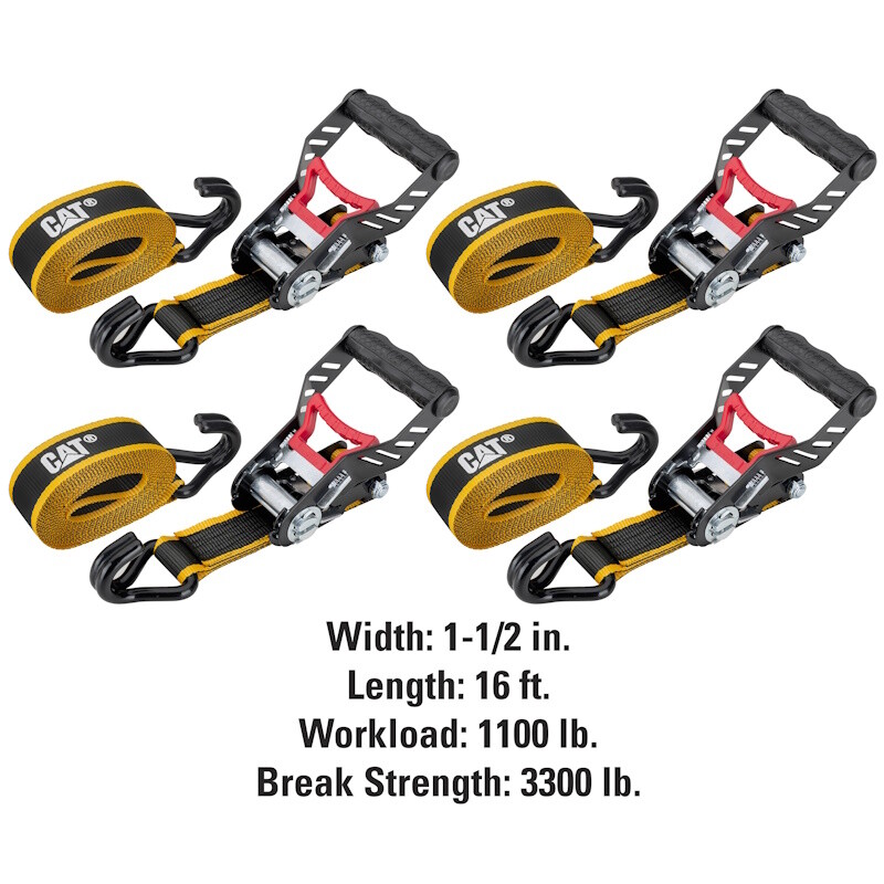 CAT Ratchet Tie Down Straps Set, 4-piece, 16 ft x 1-1/2 Inches Wide, J ...