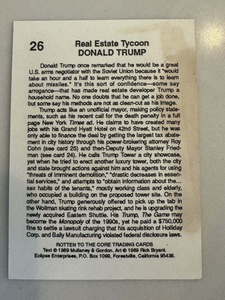 Donald Trump Rookie Card 1989 Rotten to the Core President Vintage Rare ...