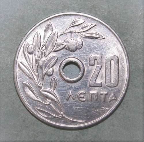 S10 - Greece 20 Lepta 1971 Almost Uncirculated Aluminum Coin - Olive ...