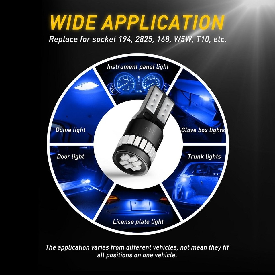 AUXITO T10 Blue LED Inner Bright 2825 168 Tail Light Bulb Super 192 194 ...