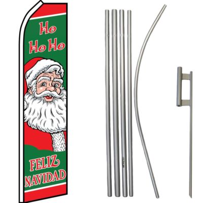 Ho Ho Ho Feliz Navidad Santa Swooper Flag & 16ft Flagpole Kit/Ground ...