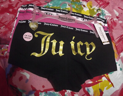 3 JUICY COUTURE JC7530 3PKEP SIGNATURE WAIST COTTON BOYSHORT PANTIES L ...