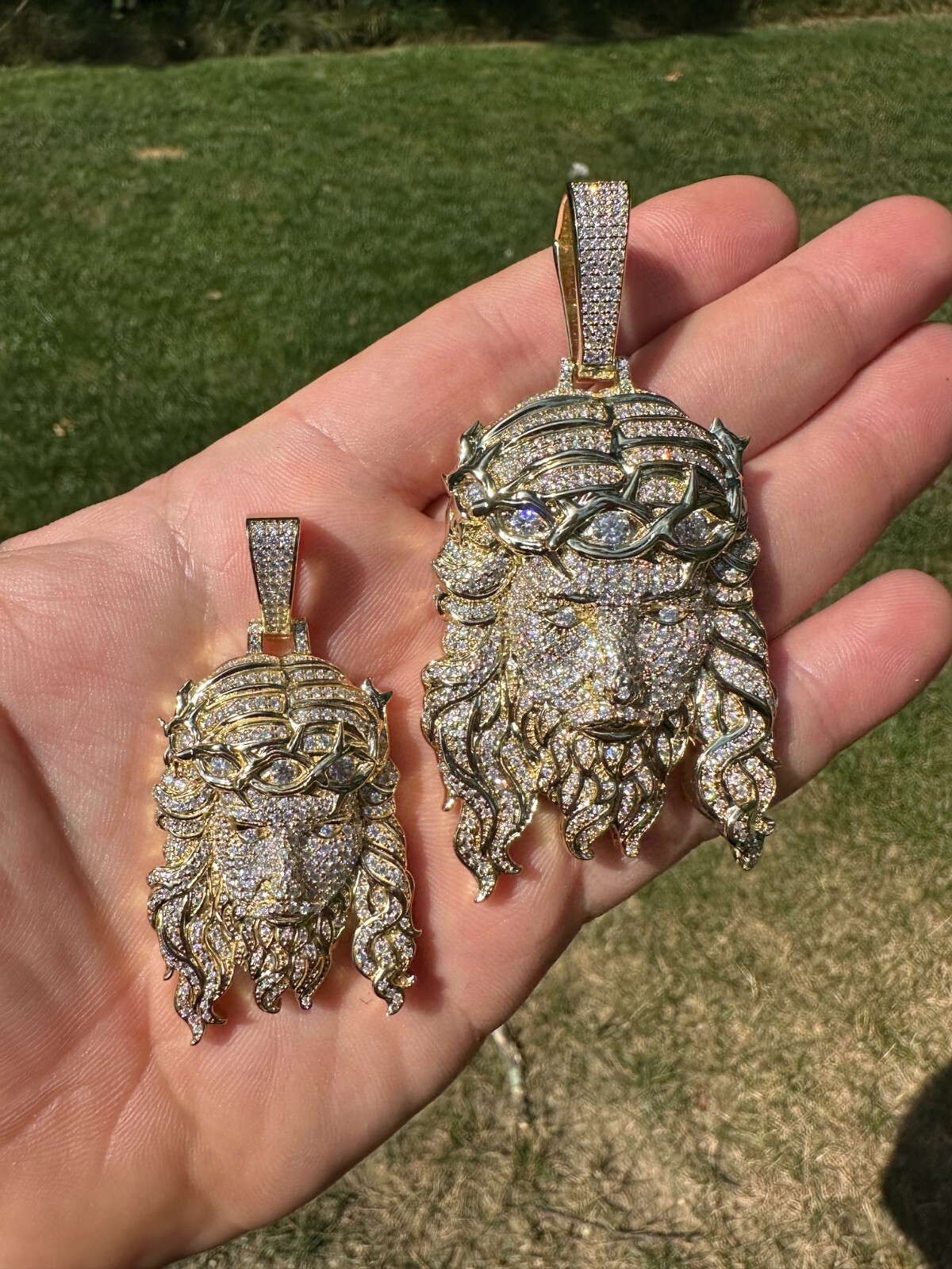 MOISSANITE Real 14k Gold Vermeil 925 Silver Iced Jesus Piece Pendant ...