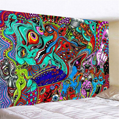 Large Monster Trippy Hippie Tapestry Wall Hanging Bedspread Throw ...