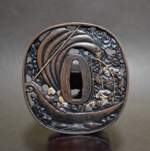TSUBA Japanese Sword guard Treasure Ship of Seven Lucky Gods Samurai ...