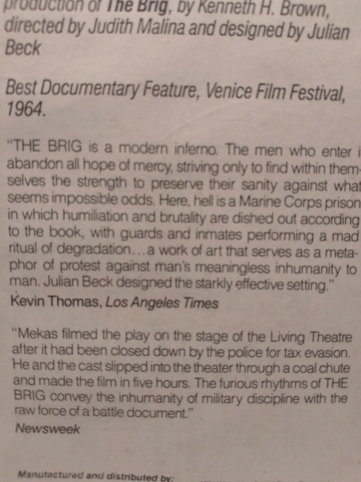 THE BRIG 1964 Jonas Mekas Julian Beck LIVING THEATRE VHS NTSC MYSTIC FIRE VG+ 736899001810| eBay