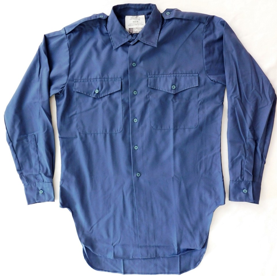 Vintage 1970s RAF working shirt mens air force uniform Blue size 15 ...