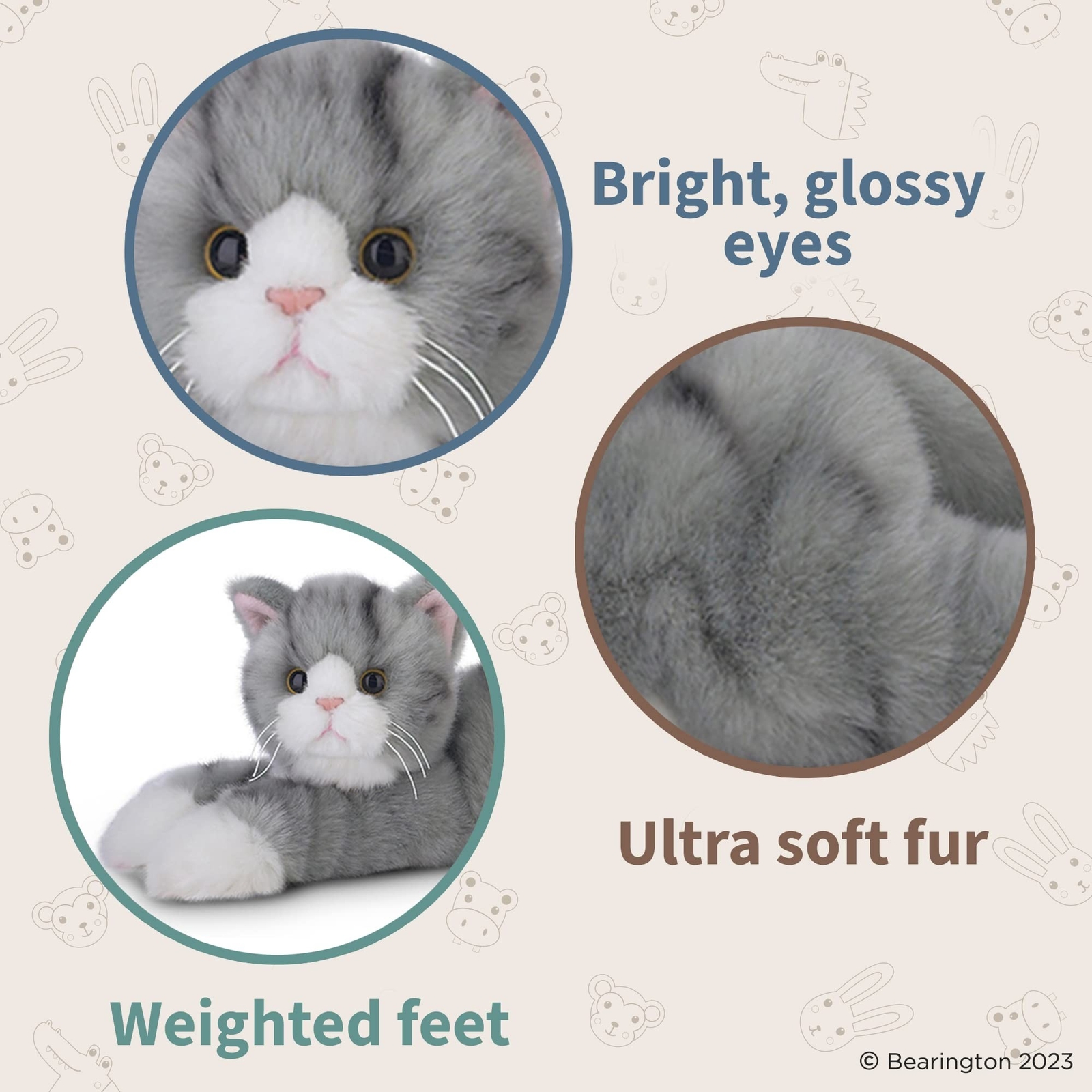 Bearington Socks Plush Stuffed Animal Grey Striped Tabby Cat Kitten 15 ...
