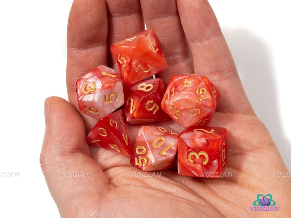 Strawberry Sundae | Red and White Swirled Acrylic Dice Set (7 ...