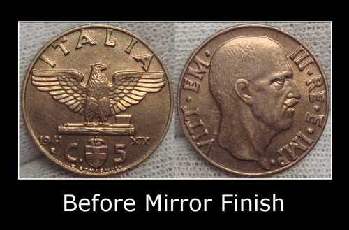 MIRROR FINISH 5 Centesimi Coin - vintage ww2 italy - mussolini fascist ...